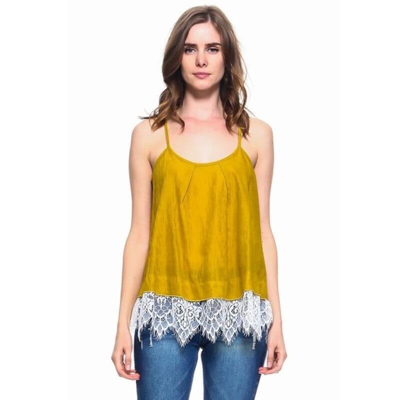 UshopTwo | Tops | Lace Trim Blouse Spaghetti Strap Swing Fit | Poshmark